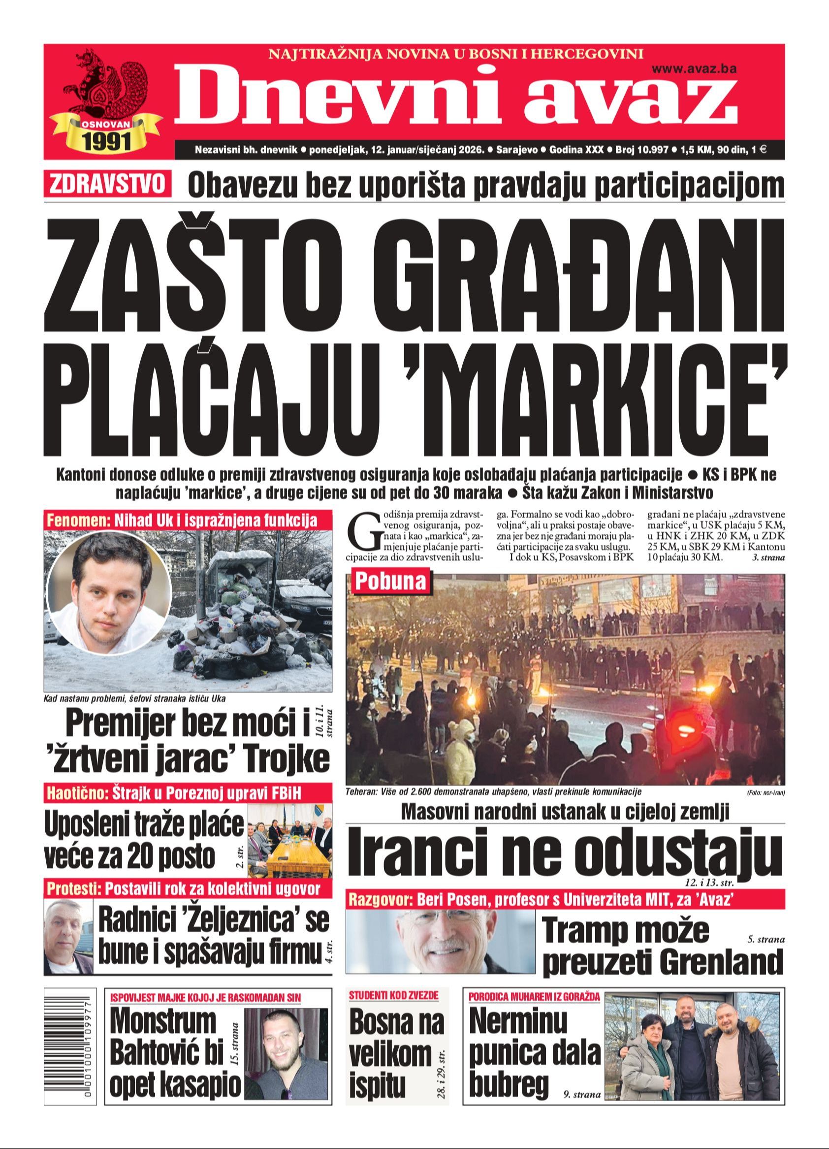 U današnjem "Dnevnom avazu" čitajte: Zašto građani plaćaju "markice"