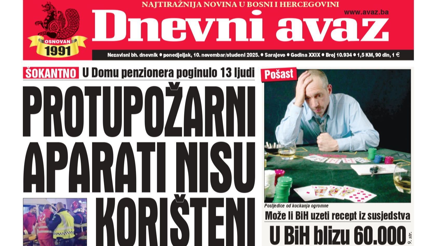 U današnjem "Dnevnom avazu" čitajte: Protupožarni aparati nisu korišteni